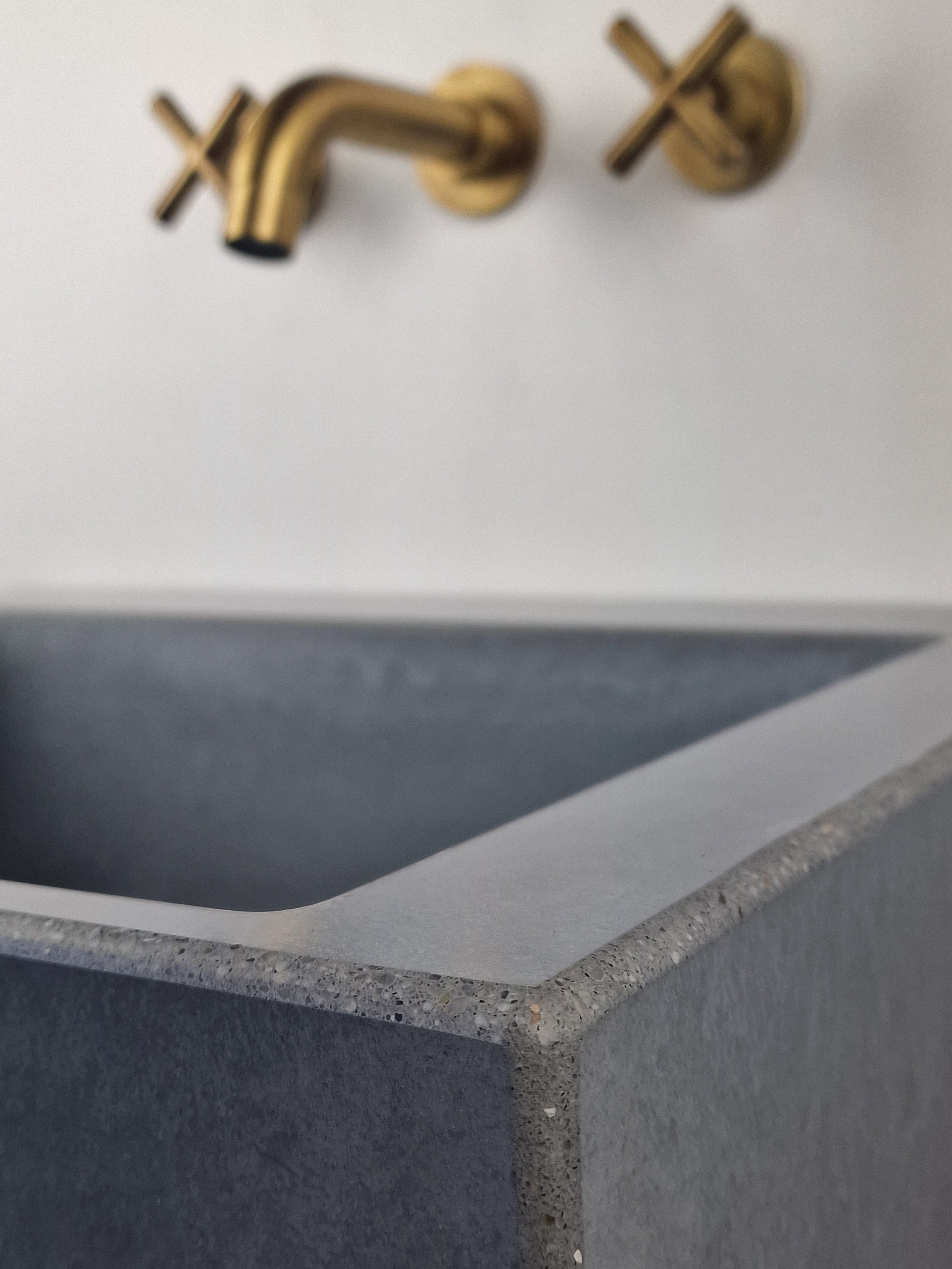 Simple Square Gray Concrete Sink, Floating Wall Mounted Bathroom ...