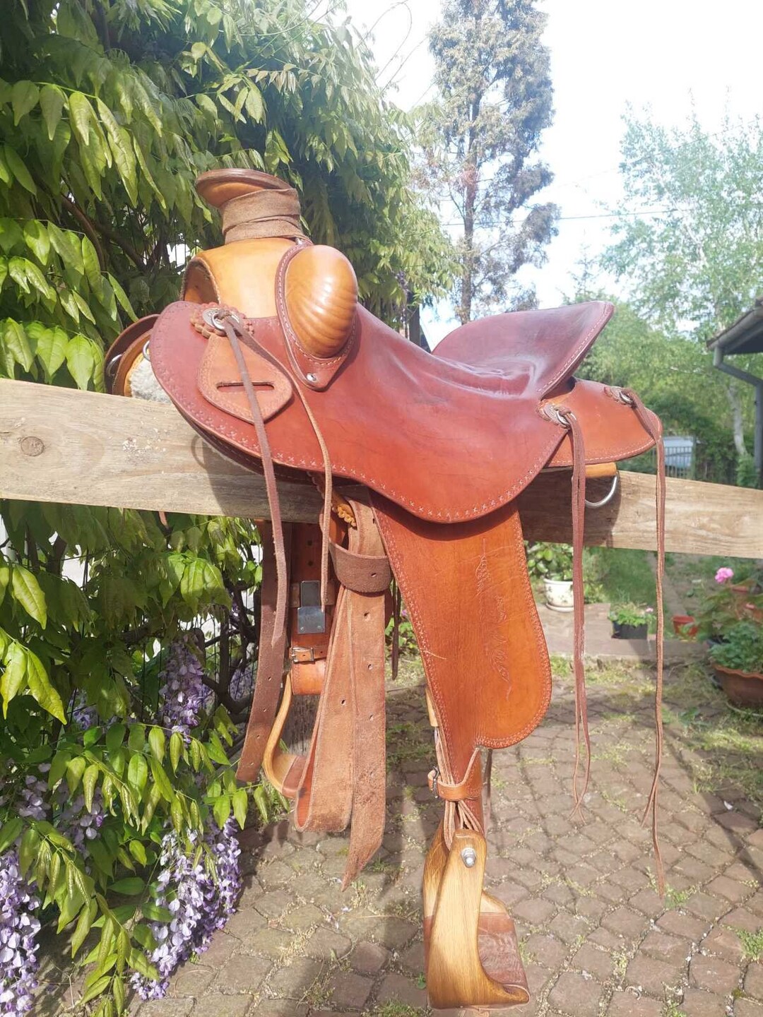 Western Barrel Horse Saddle, Genuine Calf Leather, Staineless Steel ...