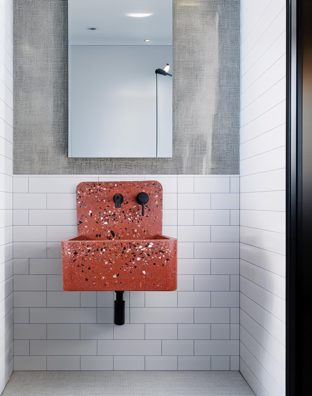 MCM Terrazzo Concrete Bucket Sink, High Back Wall Mount Bathroom Sink ...