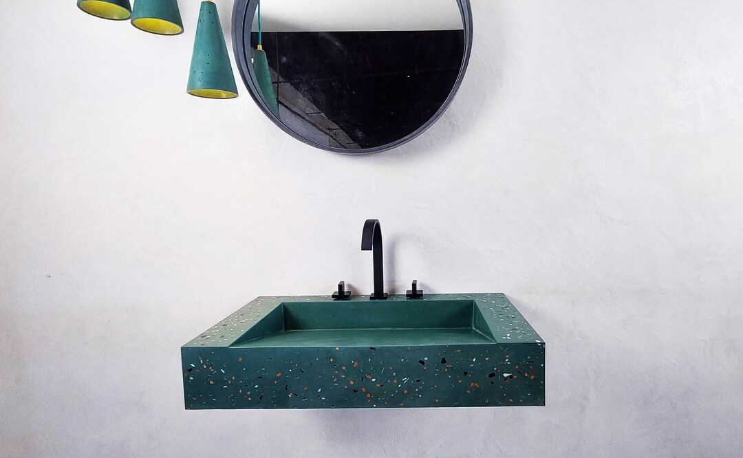 Green Terrazzo Concrete Ramp Sink - Wall Hung Cement Wash Basin - Etsy