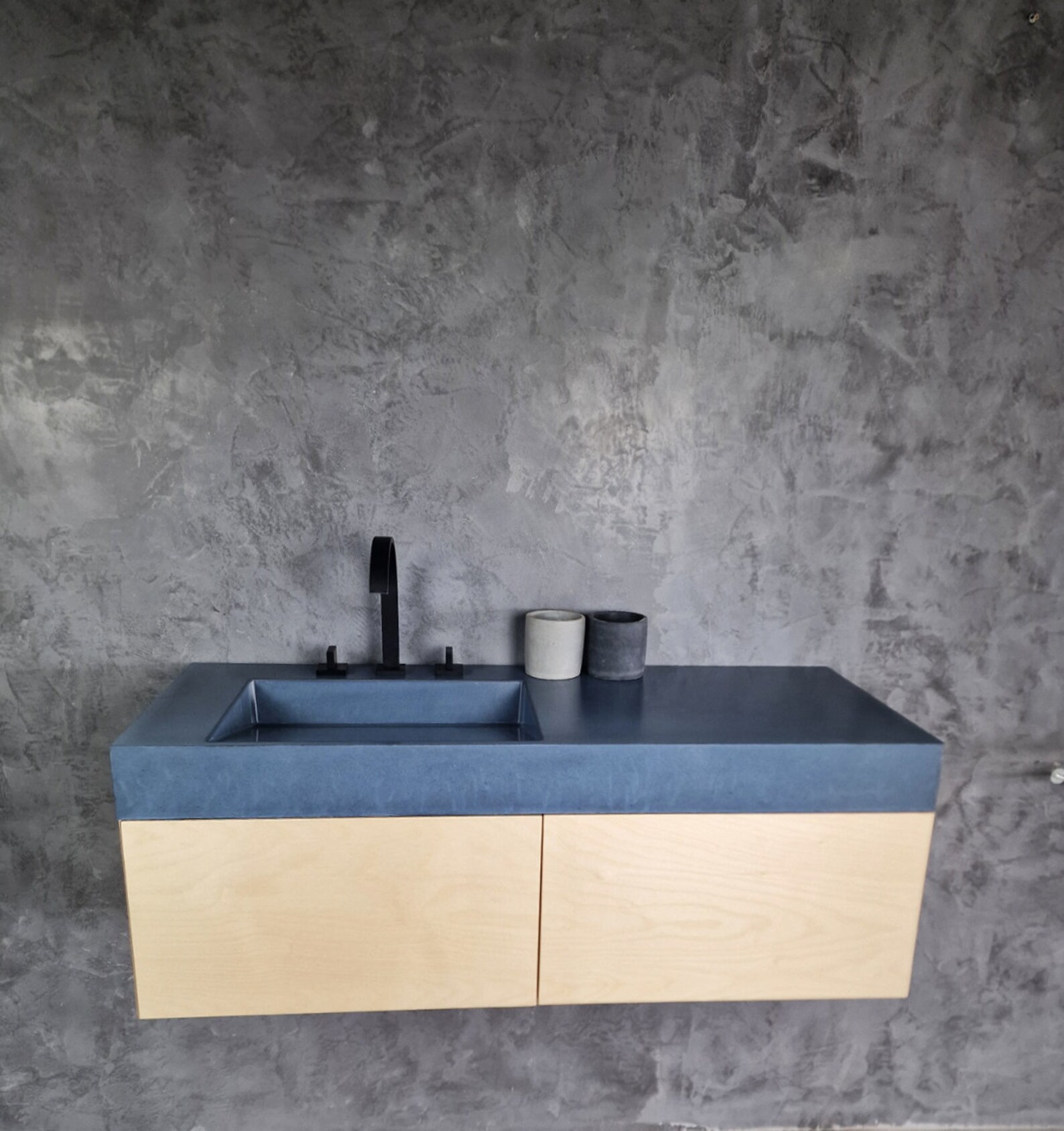 Floating Concrete Bathroom Vanity With Ramp Sink - 45" Modern Cement ...