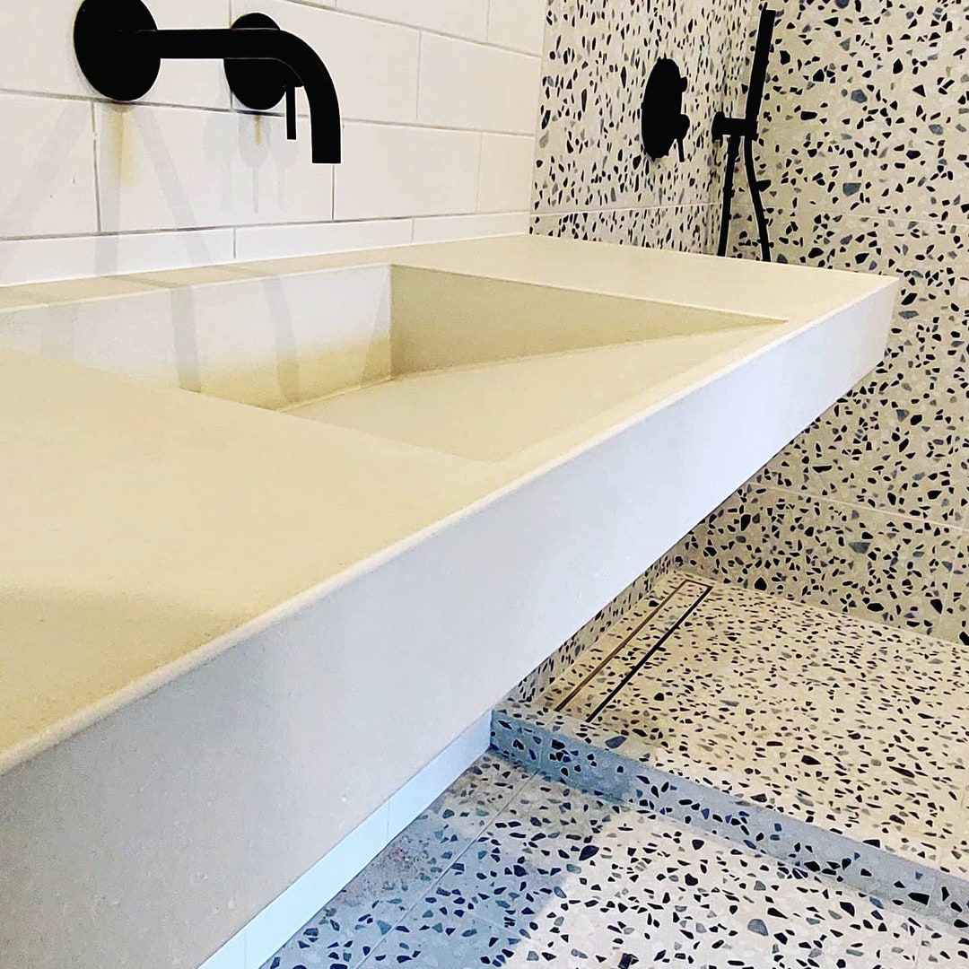 Floating Ramp Sink With Drainboard, Modern Minimalist Integrated ...