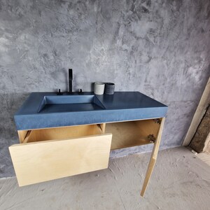 Floating Concrete Bathroom Vanity With Ramp Sink - 45" Modern Cement ...