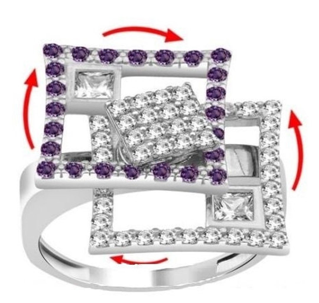 Motion Ring 2 Level 925 Sterling Silver Square Design Hypnosis Ring ...