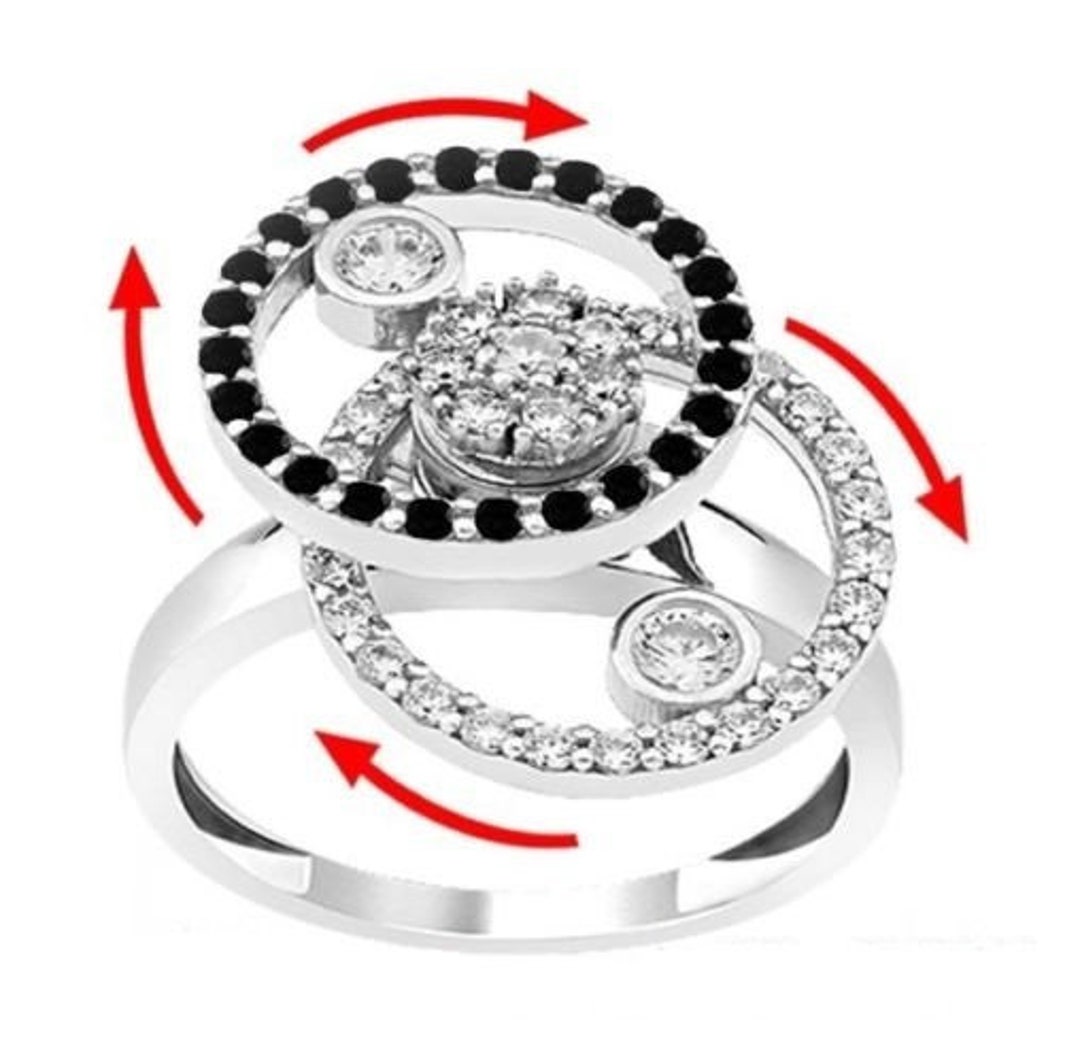 Motion Ring 2 Level 925 Sterling Silver Round Design Hypnosis Ring ...