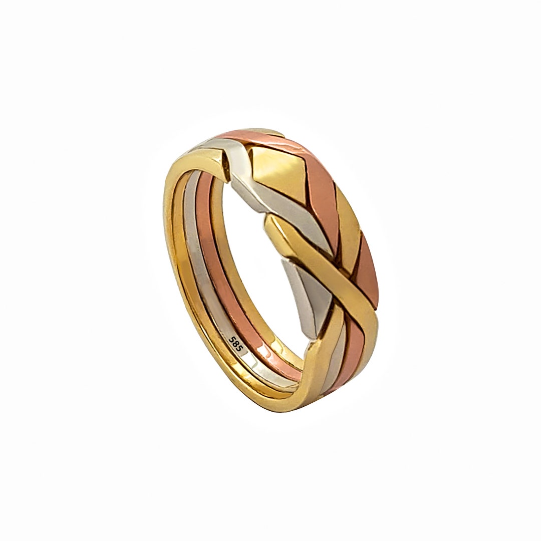 8K 10K 14K Solid Gold Puzzle Ring Handmade Turkish Puzzle Ring 4 Band ...