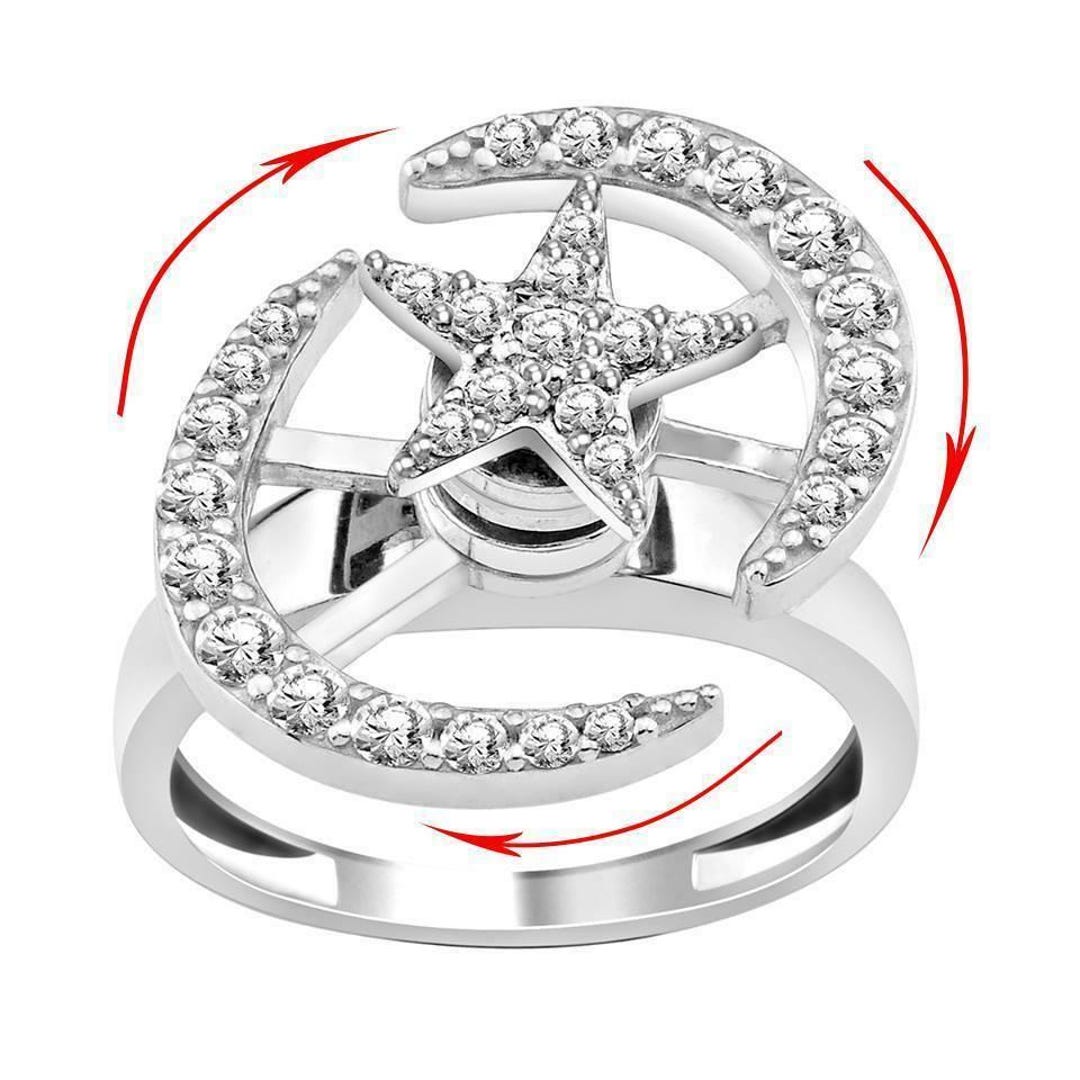 Motion Ring 2 Level 925 Sterling Silver Moon Star Design Hypnosis Ring ...