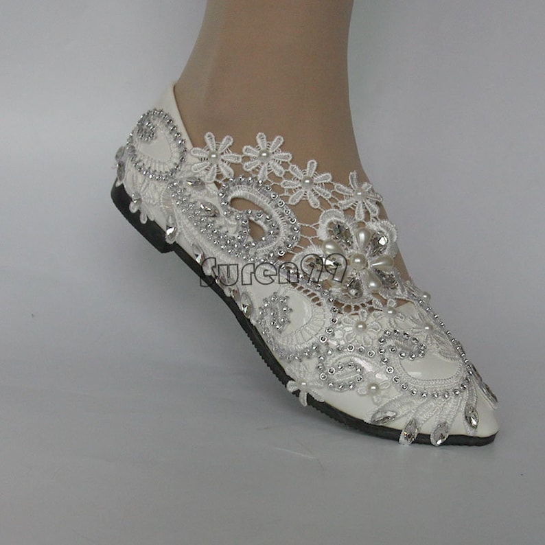 Hochzeitsschuhe flach Runde Toe Braut Schuhe Elfenbein Strass ...