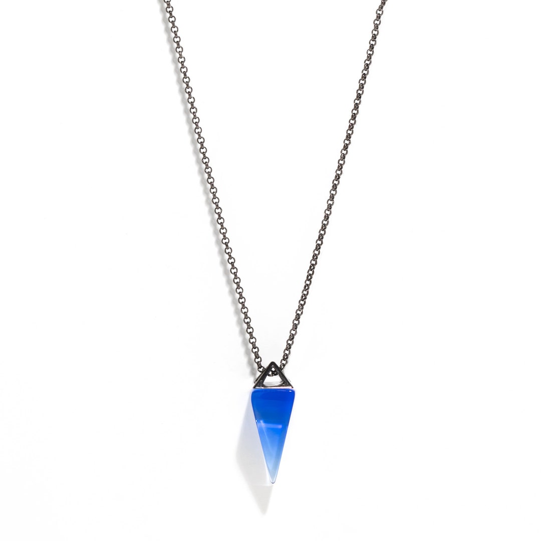 Black Silver, Siberian Blue Quartz Pyramid Apex Necklace, Blue Crystal ...