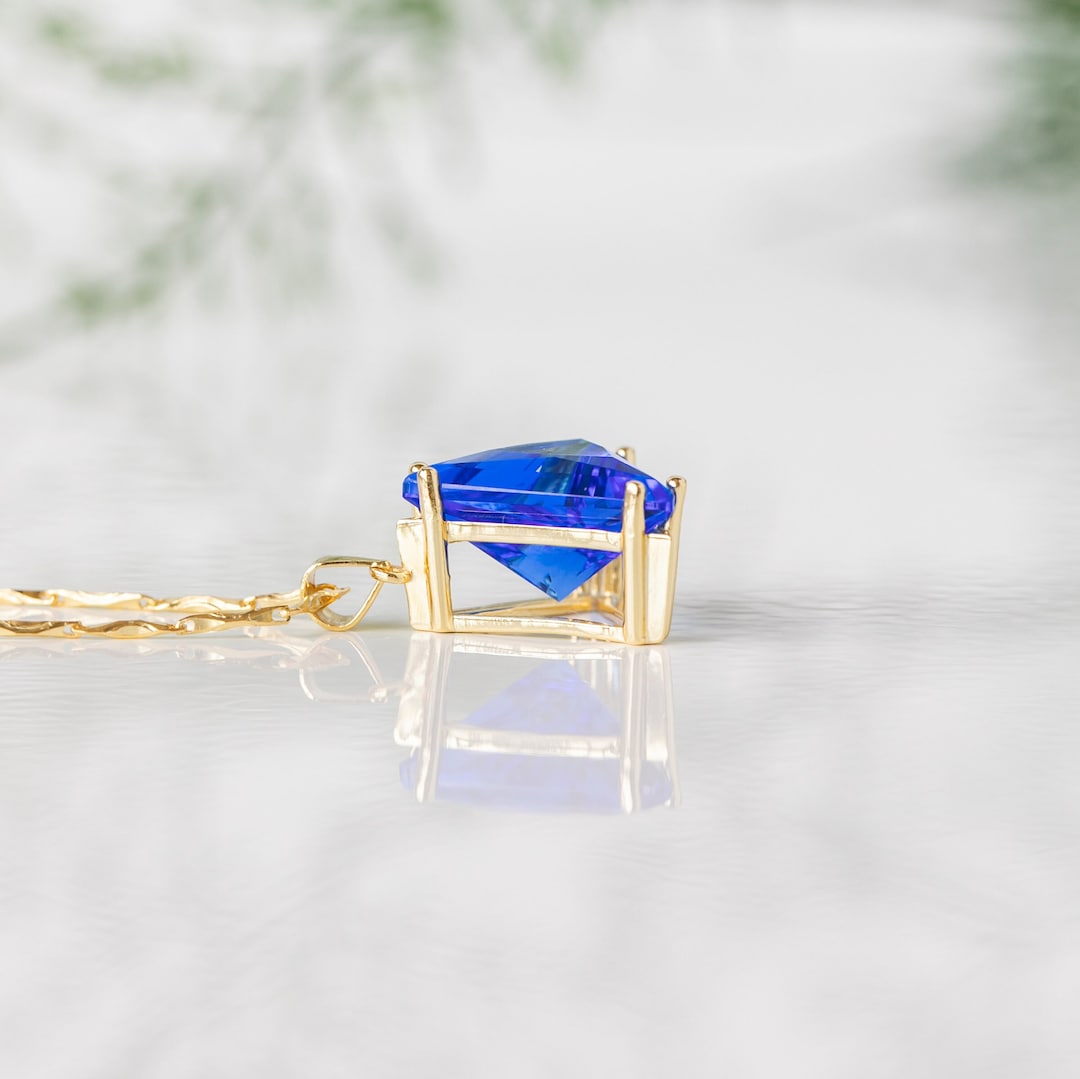 18K Gold and Siberian Blue Quartz Pyramid Pendant, Blue Crystal ...