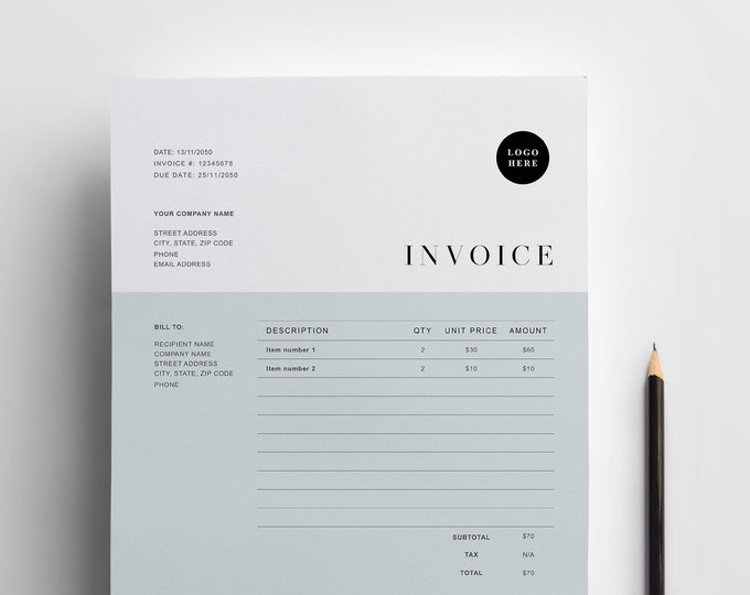 Invoice Template Word Printable Invoice Custom Order Forms Business ...