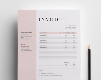 Invoice Template Pink, Printable Invoice Template, Invoice Template for ...