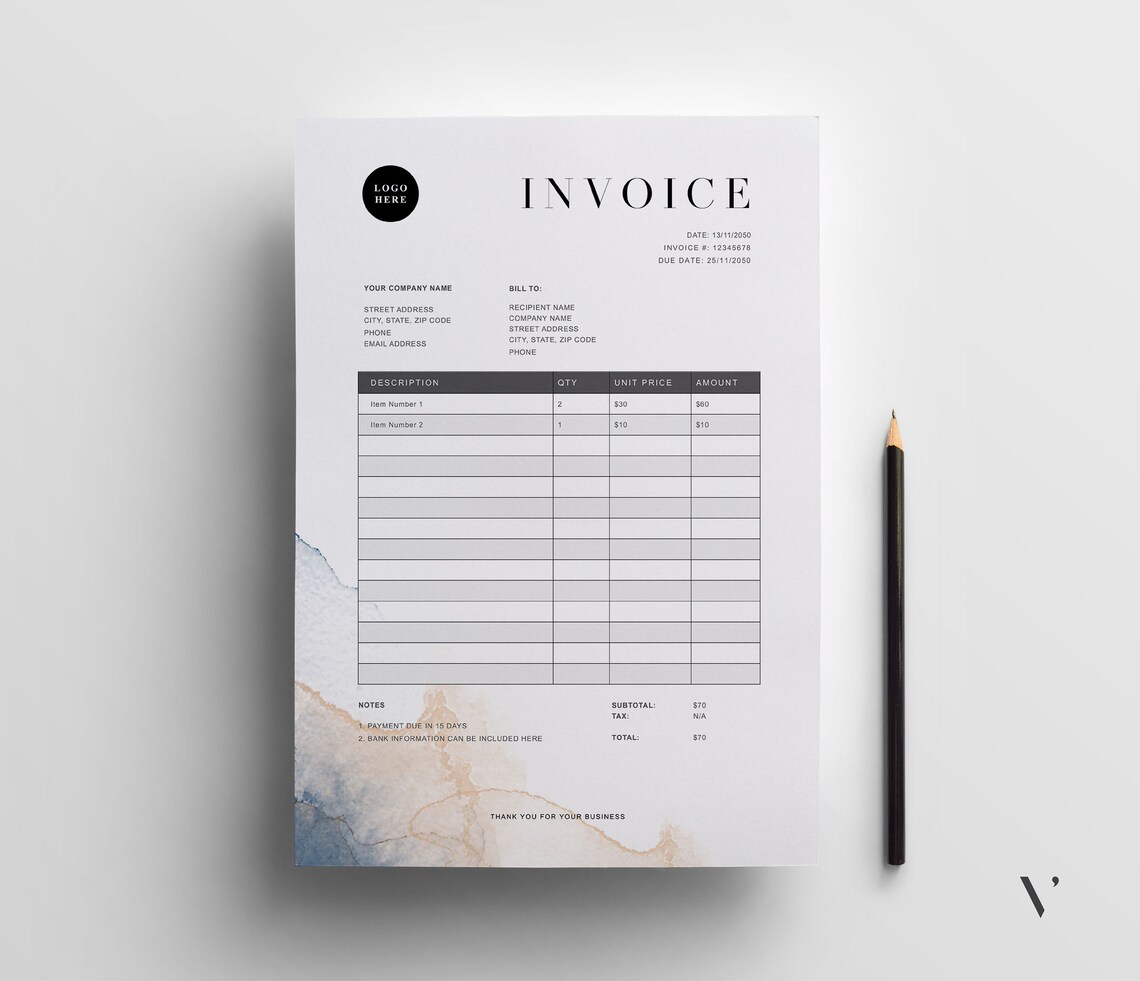 Invoice Template Word | Printable Invoice | Custom Order Forms ...