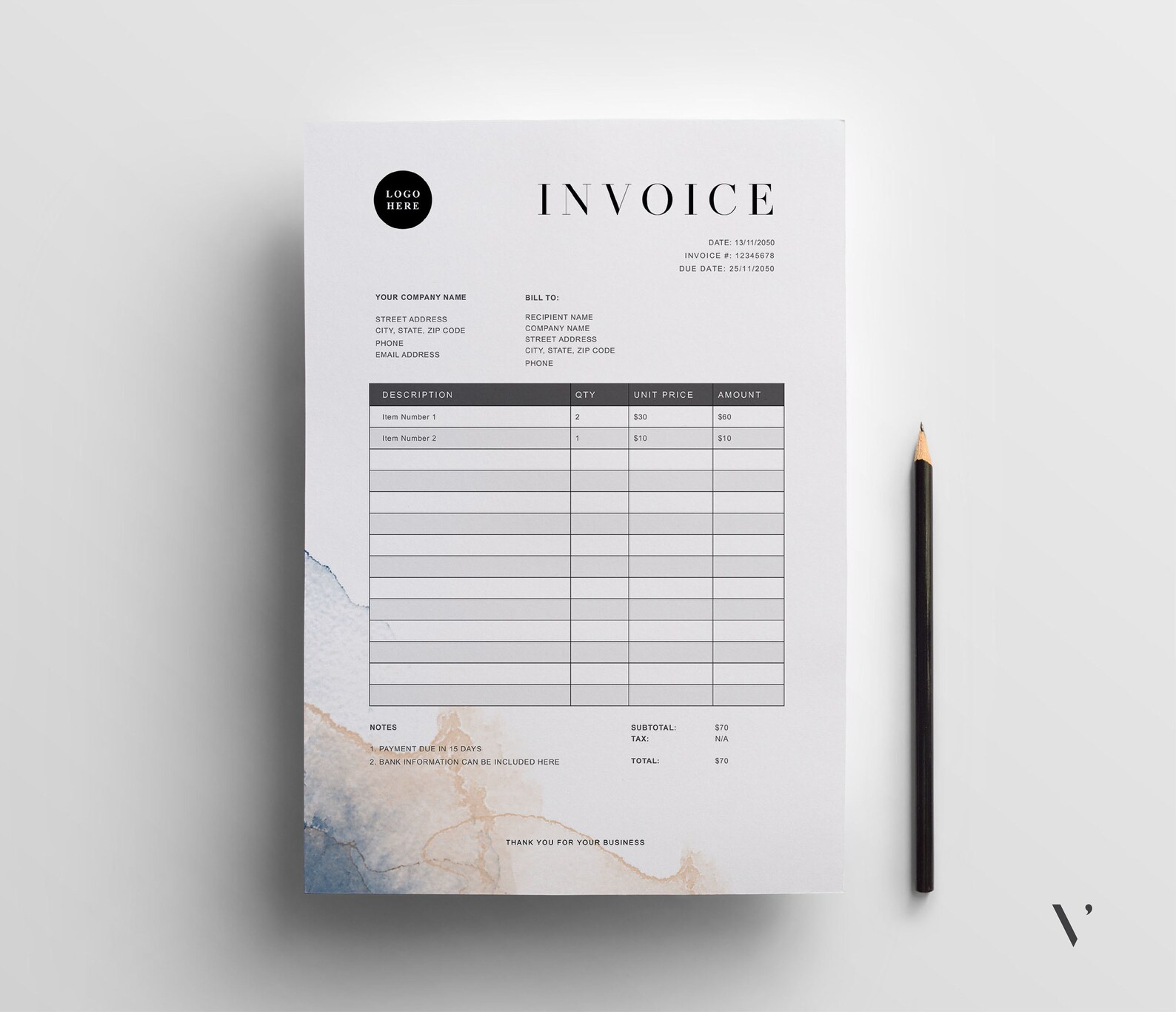 Invoice Template Word | Printable Invoice | Custom Order Forms ...