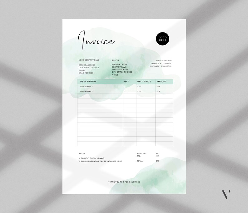 Plantilla de factura Word / Factura imprimible / Formularios - Etsy México