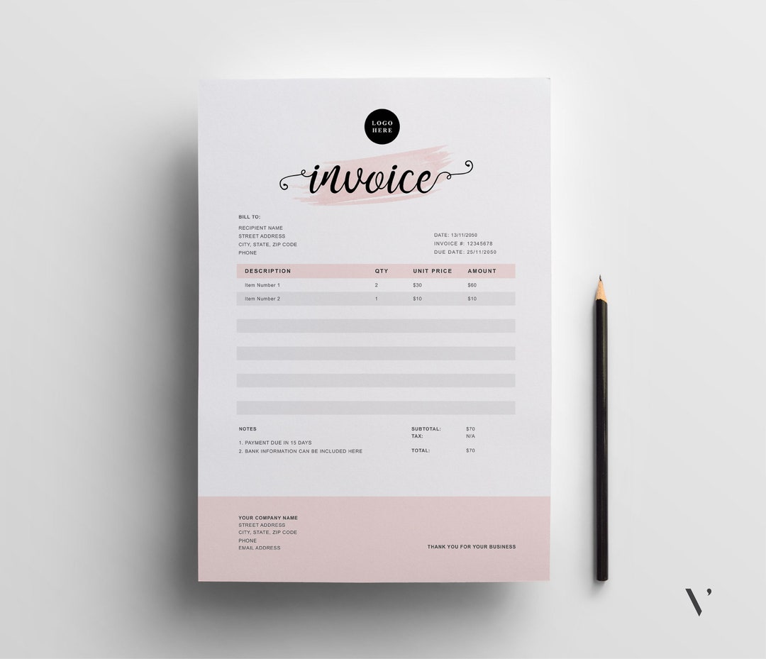 Invoice Template Word | Printable Invoice | Custom Order Forms ...