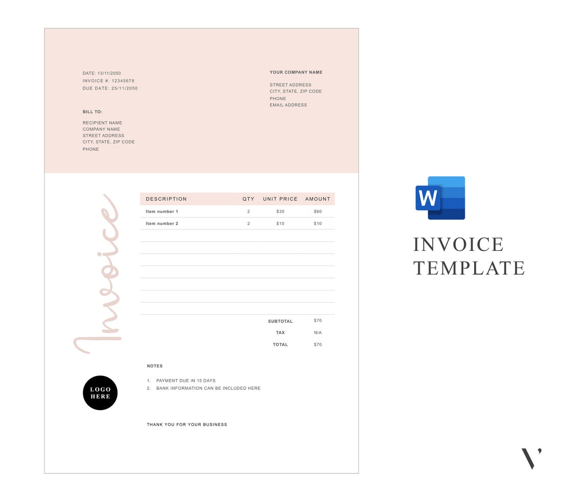 Invoice Template Word Printable Invoice Custom Order Forms - Etsy