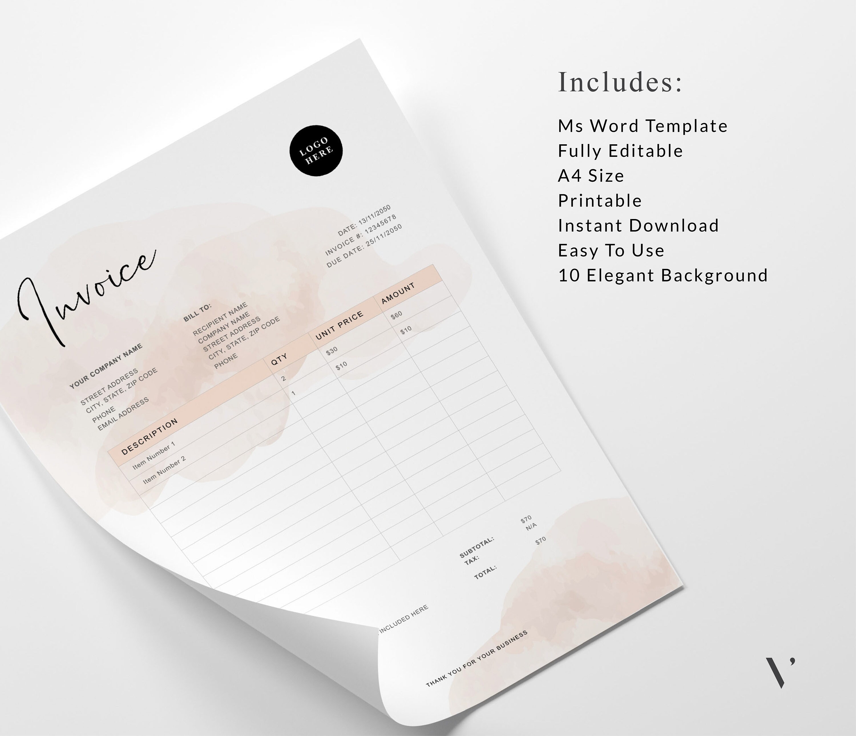 Invoice Template Word Printable Invoice Custom Order Forms - Etsy Canada