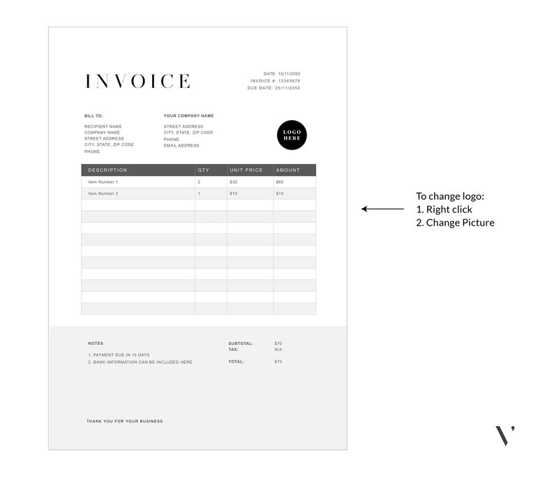 Invoice Template Word | Printable Invoice | Custom Order Forms ...