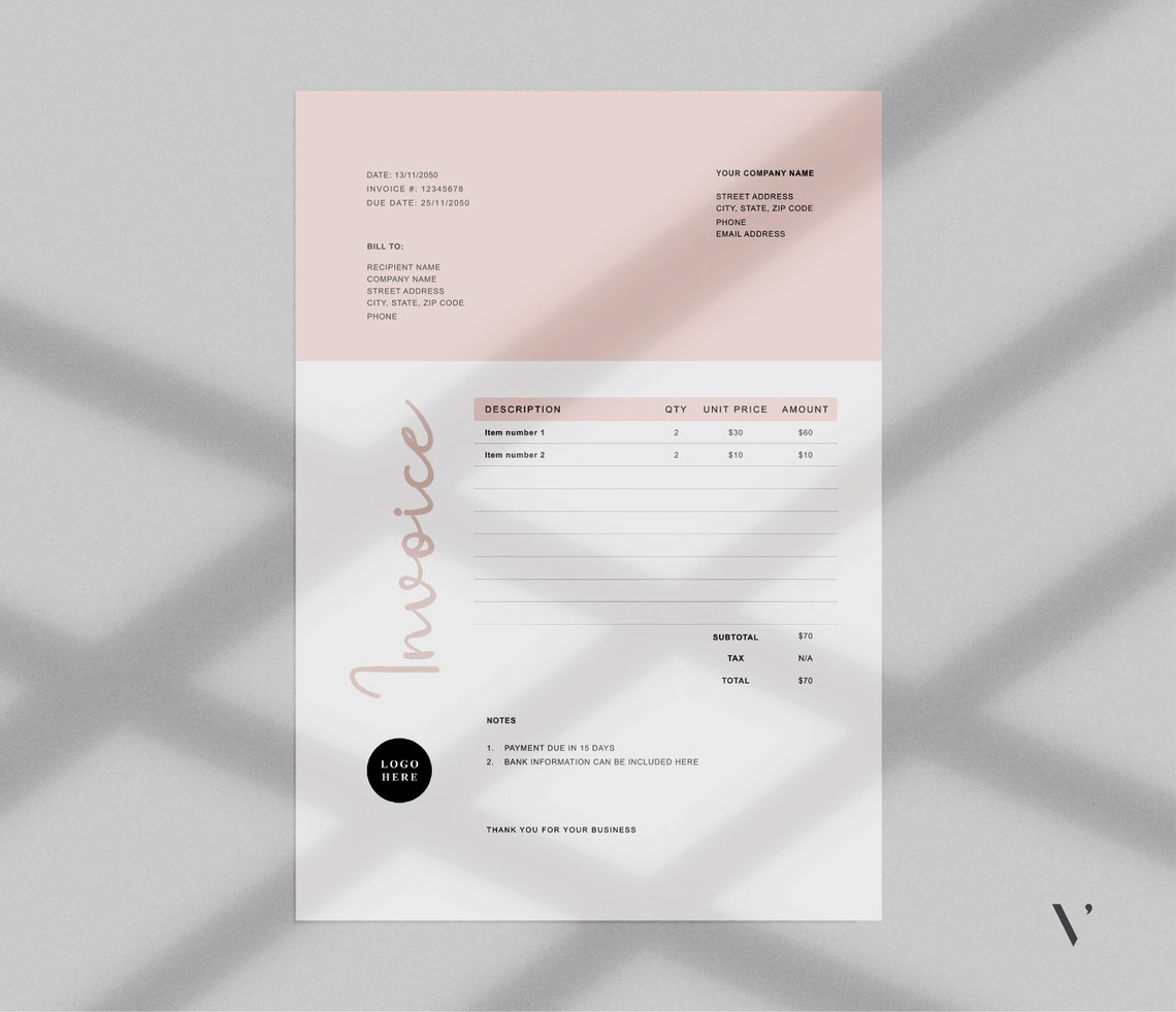 Invoice Template Word | Printable Invoice | Custom Order Forms ...