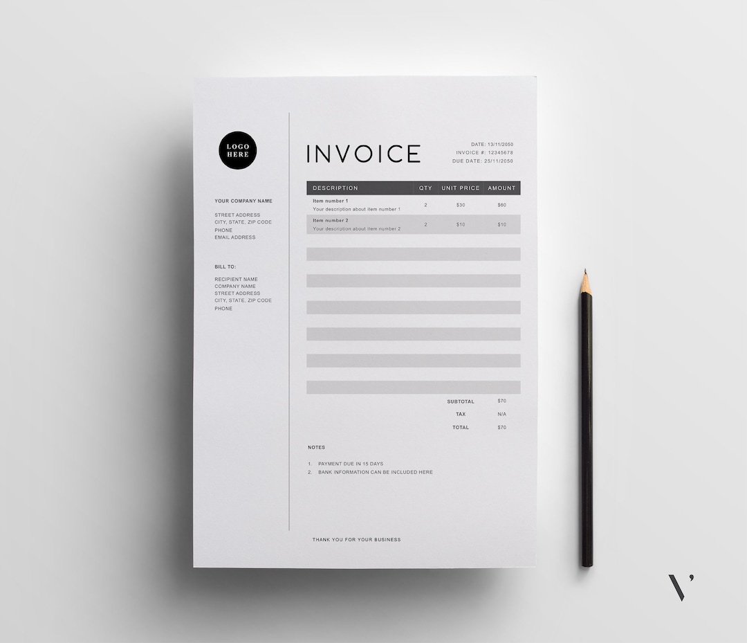 Invoice Template Word Printable Invoice Custom Order Forms Business ...