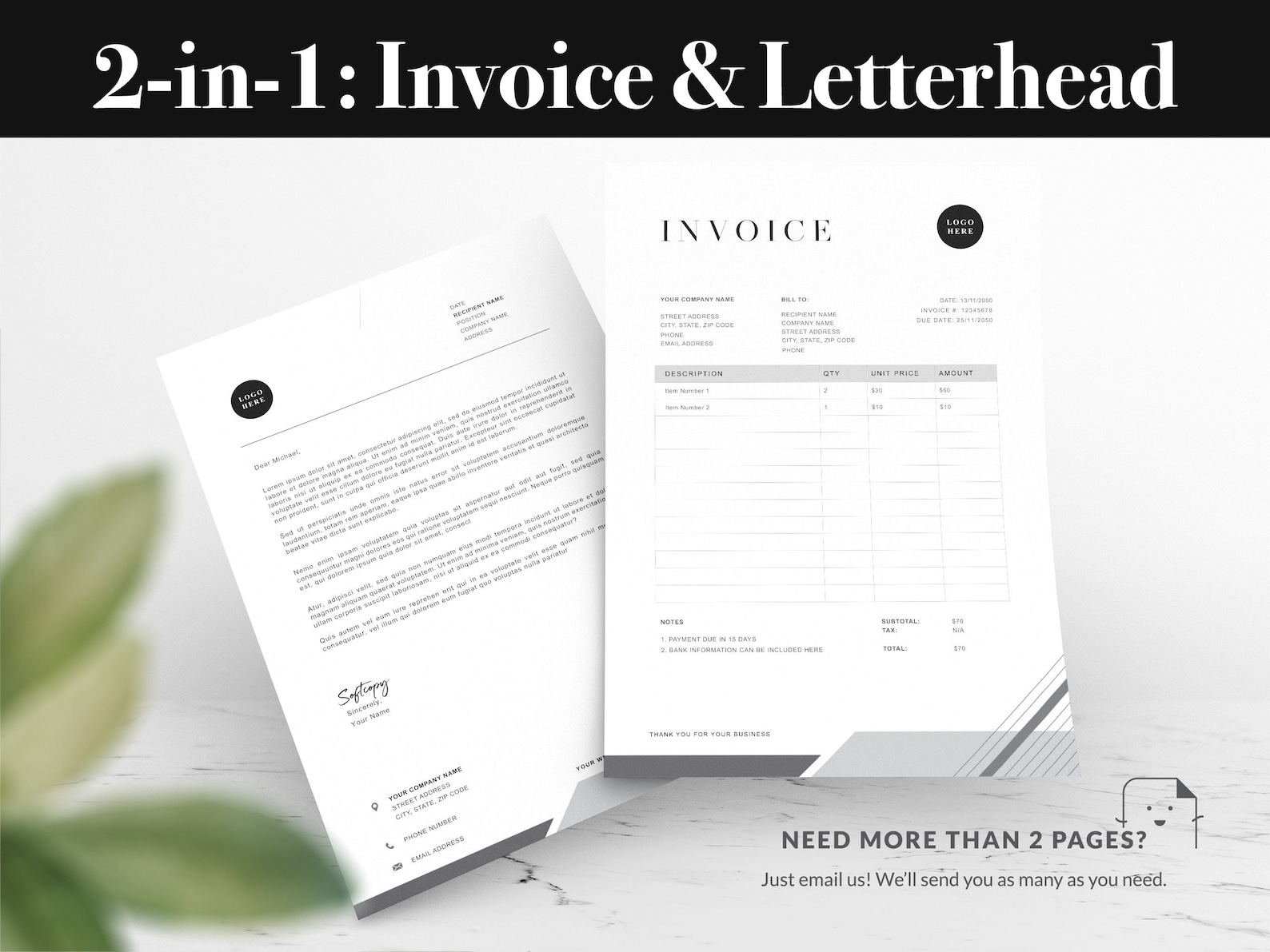 Invoice and Letterhead Template Word | Printable Invoice | Printable ...
