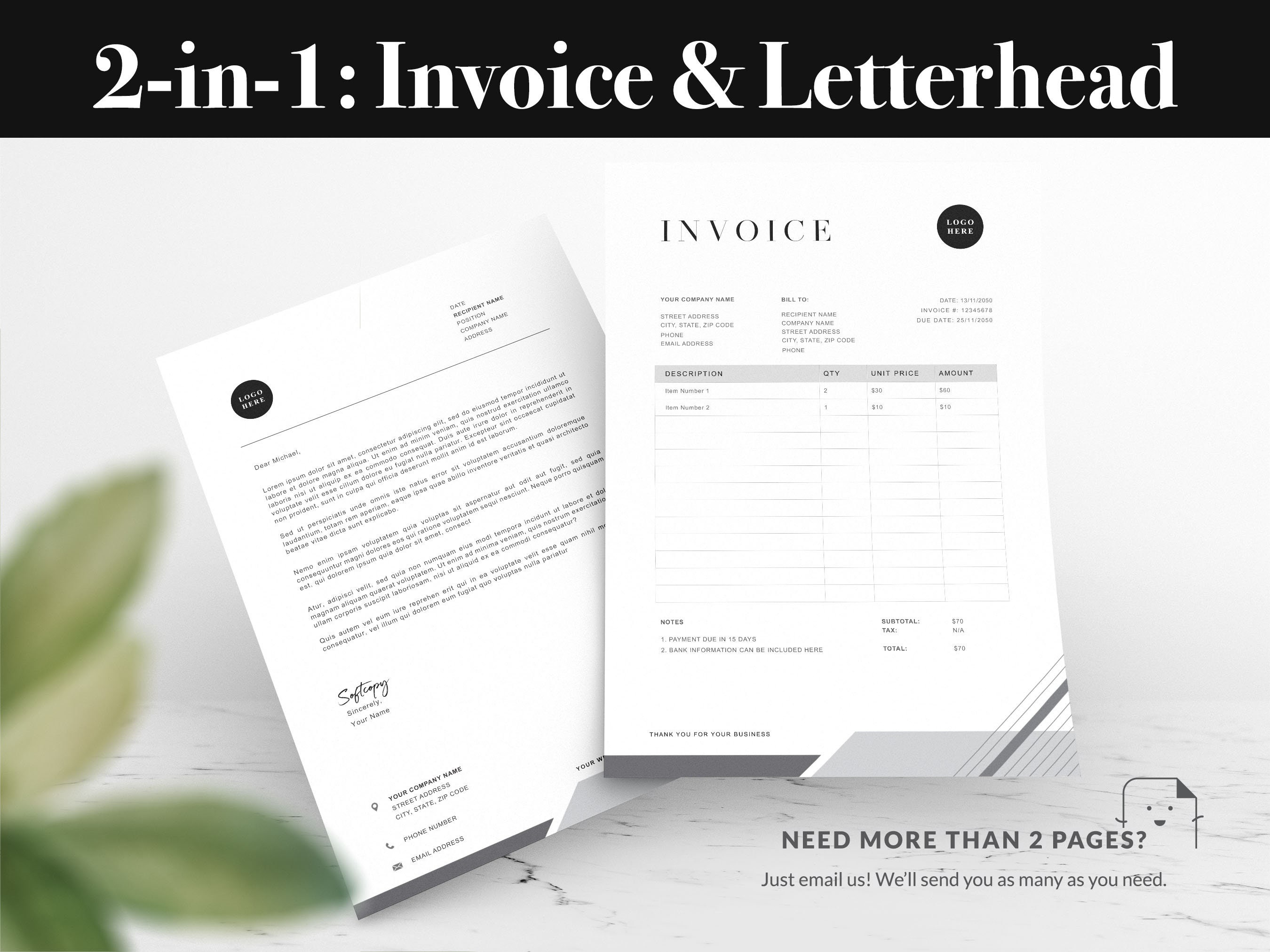 Invoice and Letterhead Template Word | Printable Invoice | Printable ...