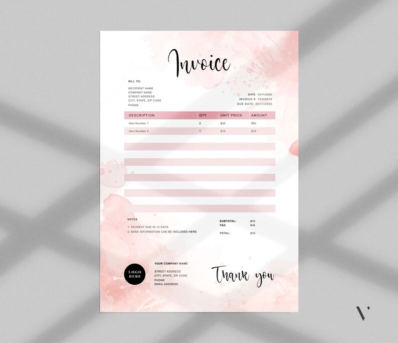 Invoice Template Word | Printable Invoice | Custom Order Forms ...