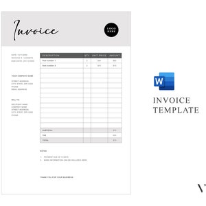 Invoice Template Word Printable Invoice Custom Order Forms | Etsy