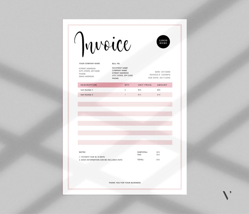Invoice Template Word Printable Invoice Custom Order Forms - Etsy Ireland