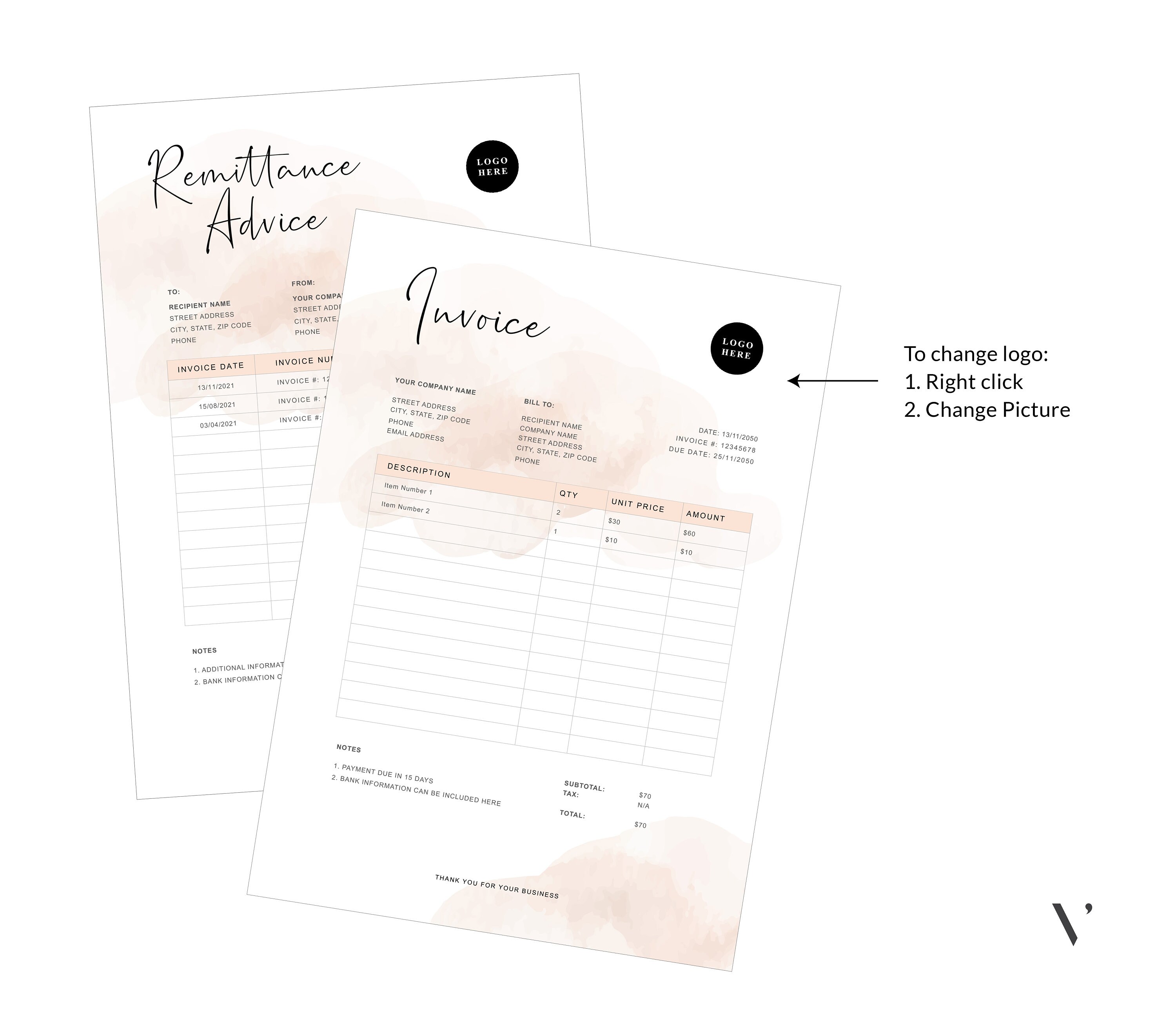 Invoice Template Word Remittance Advice Printable Invoice Business ...