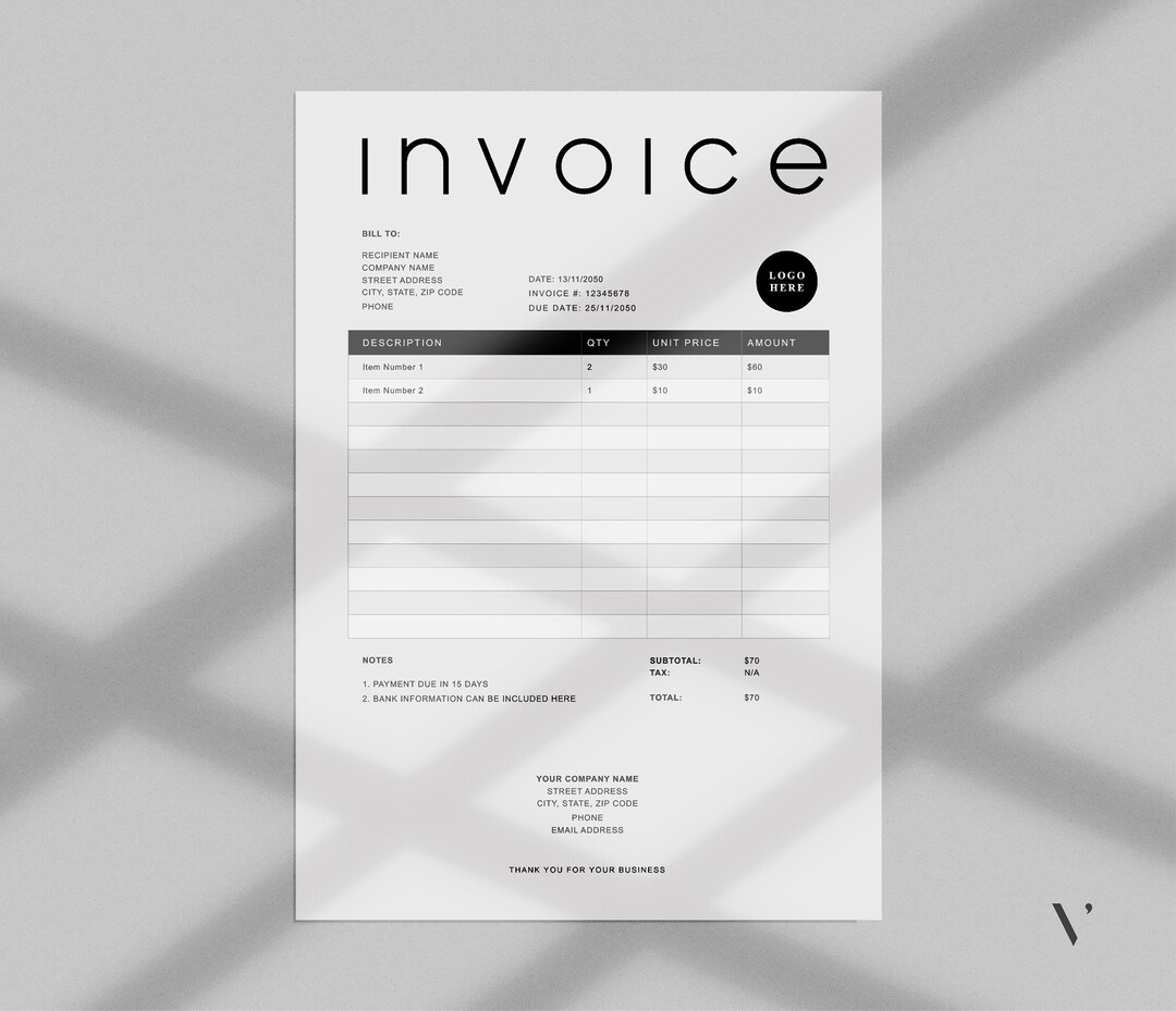 Invoice Template Word | Printable Invoice | Custom Order Forms ...