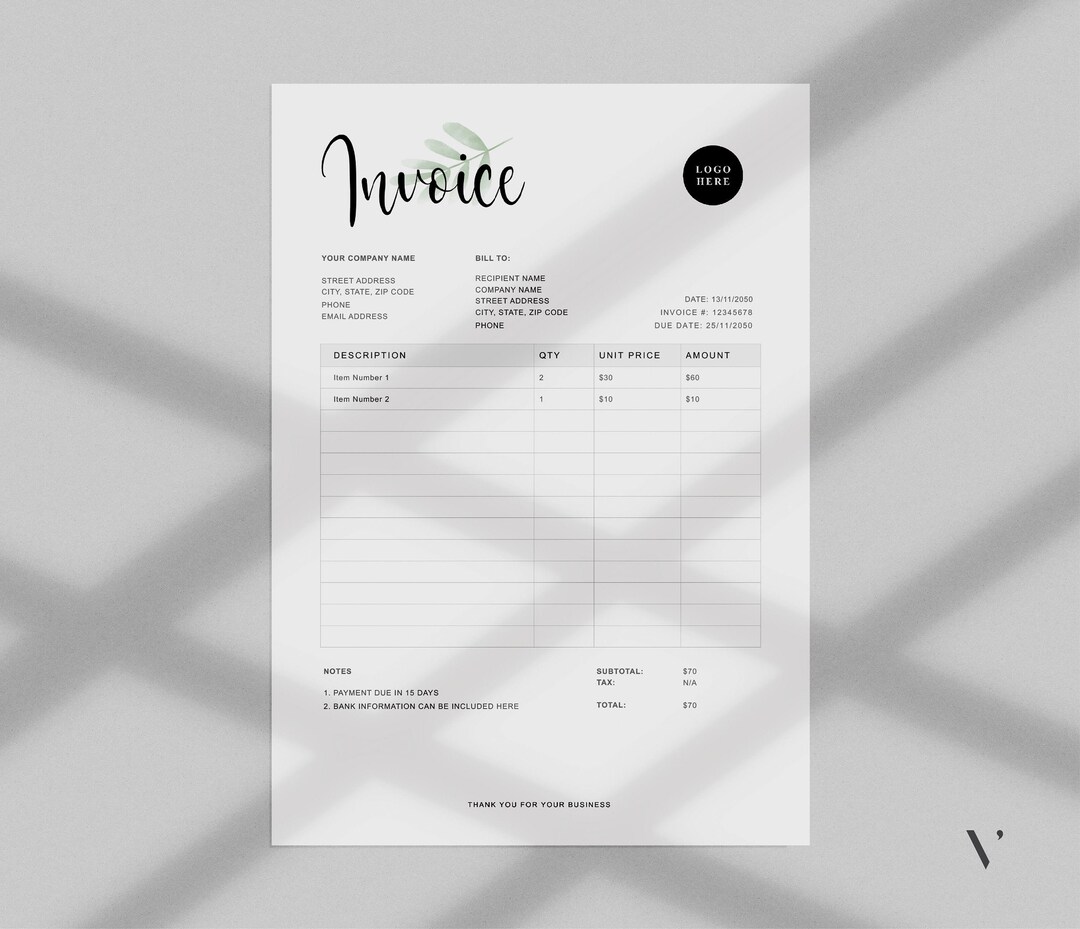Invoice Template Word | Printable Invoice | Custom Order Forms ...