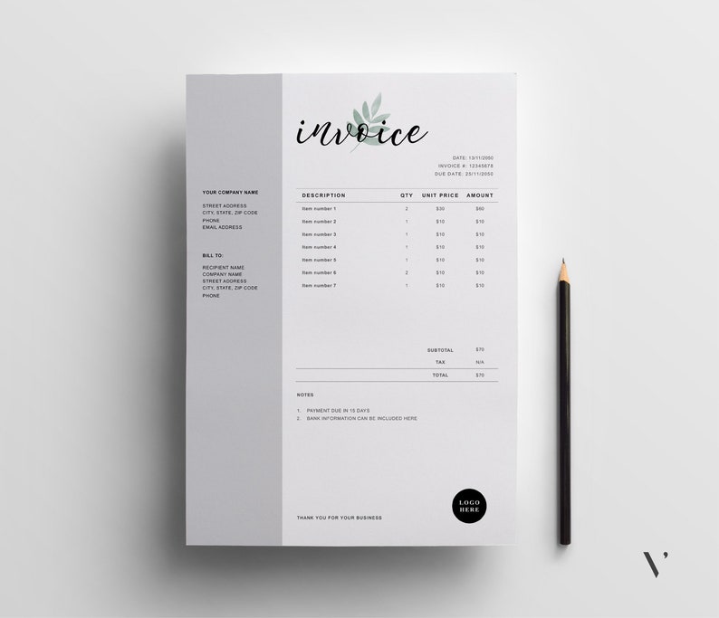 Invoice Template Word Printable Invoice Custom Order Forms Business ...