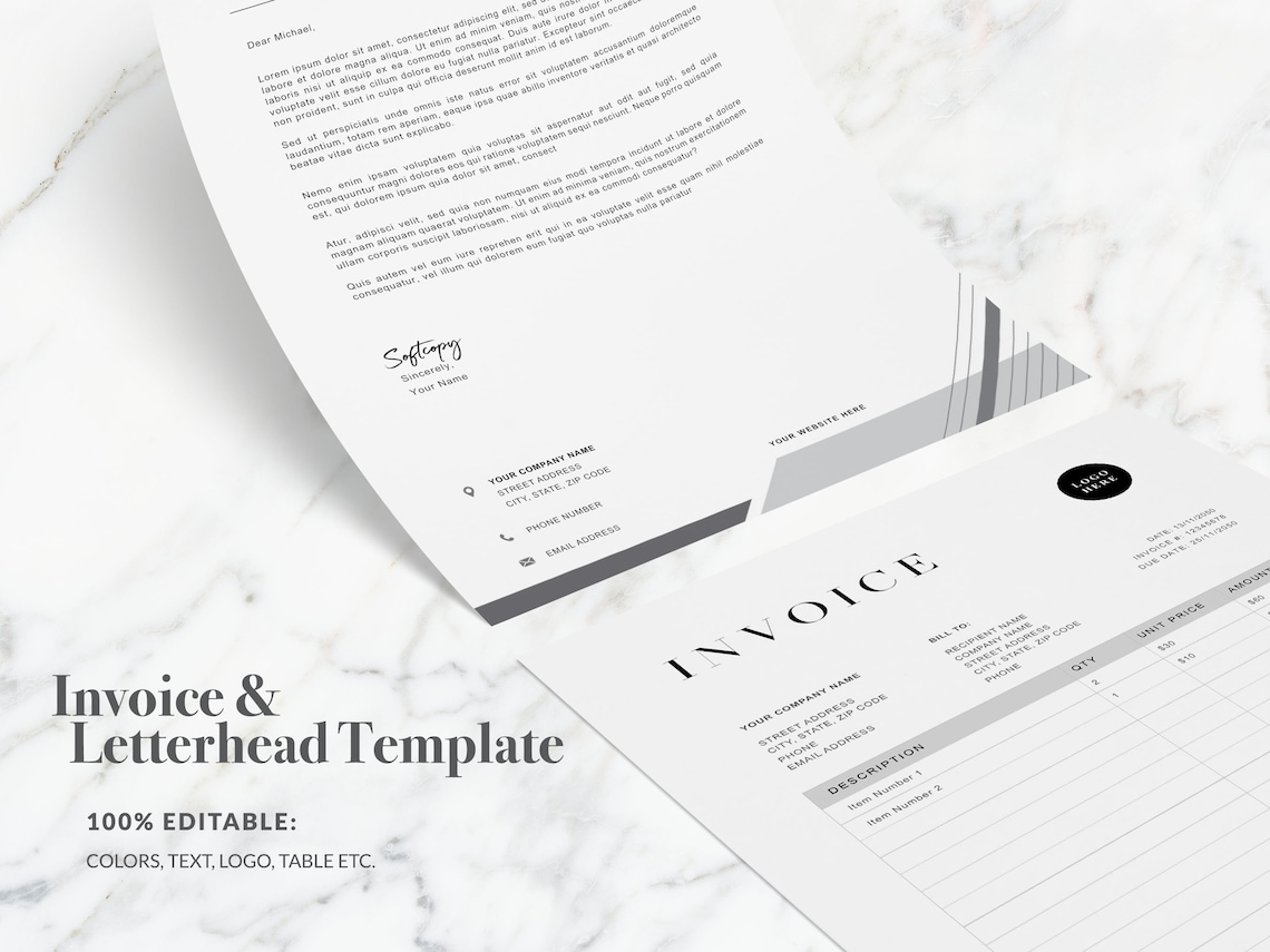 Invoice and Letterhead Template Word | Printable Invoice | Printable ...