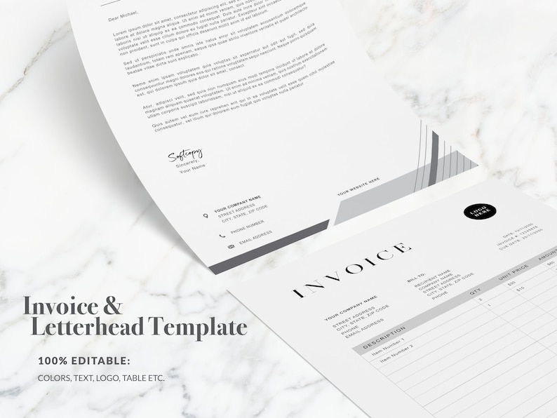 Minimalist Invoice & Letterhead Template | MS Word (digital Download ...