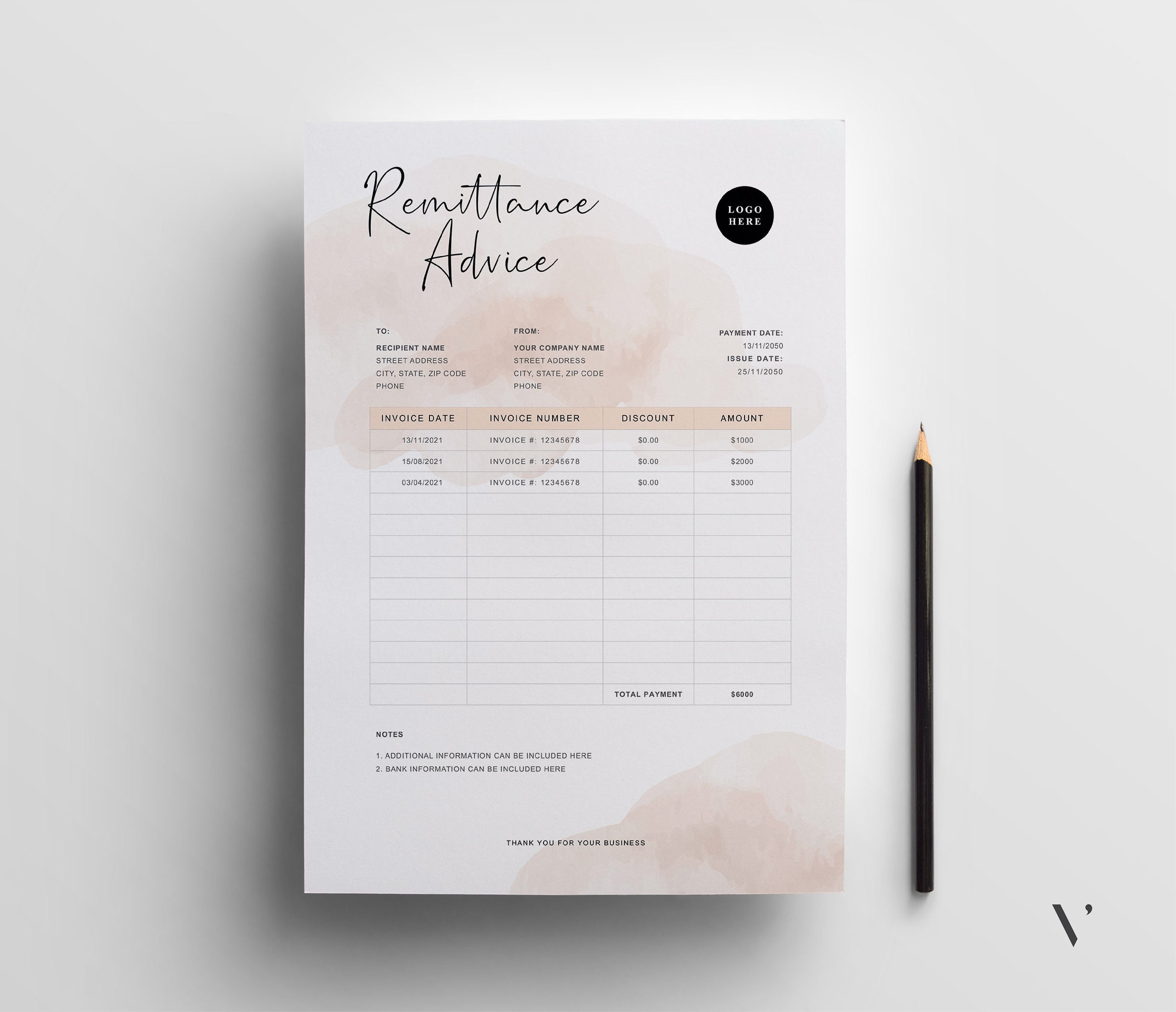 Invoice Template Word Remittance Advice Printable Invoice Business ...