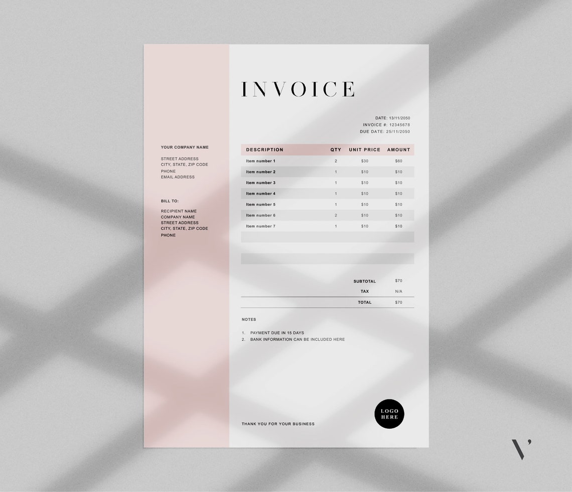 Editable Invoice Template | Minimalist Business Form (MS Word) - Etsy