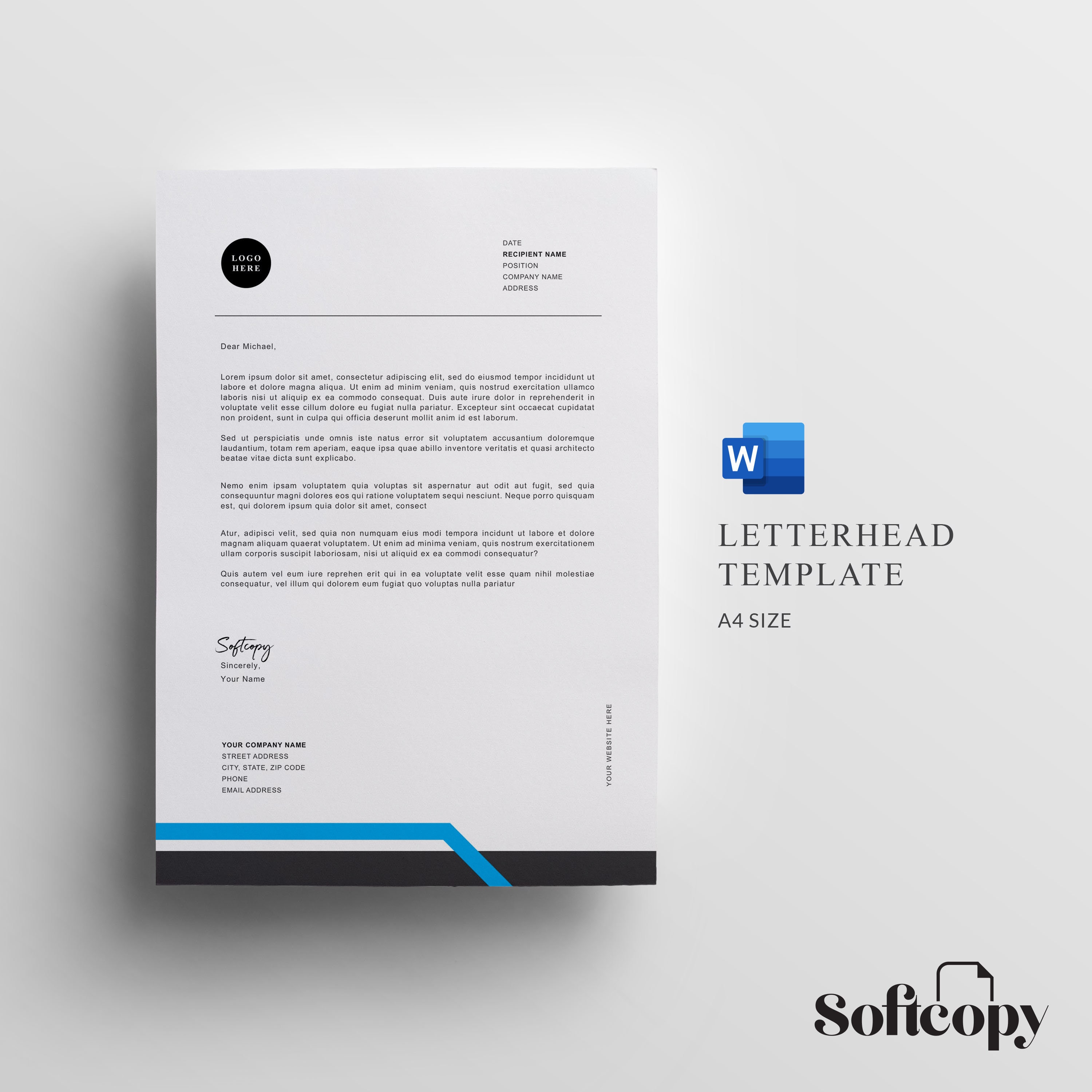 Editable Business Letterhead Template, Modern Corporate Design (PDF ...