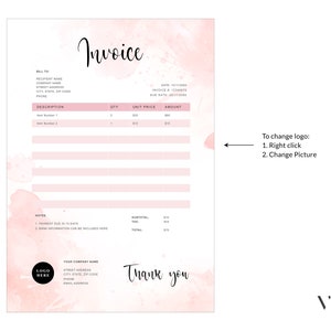 Watercolor Invoice Template | Printable Billing Form (MS Word) - Etsy