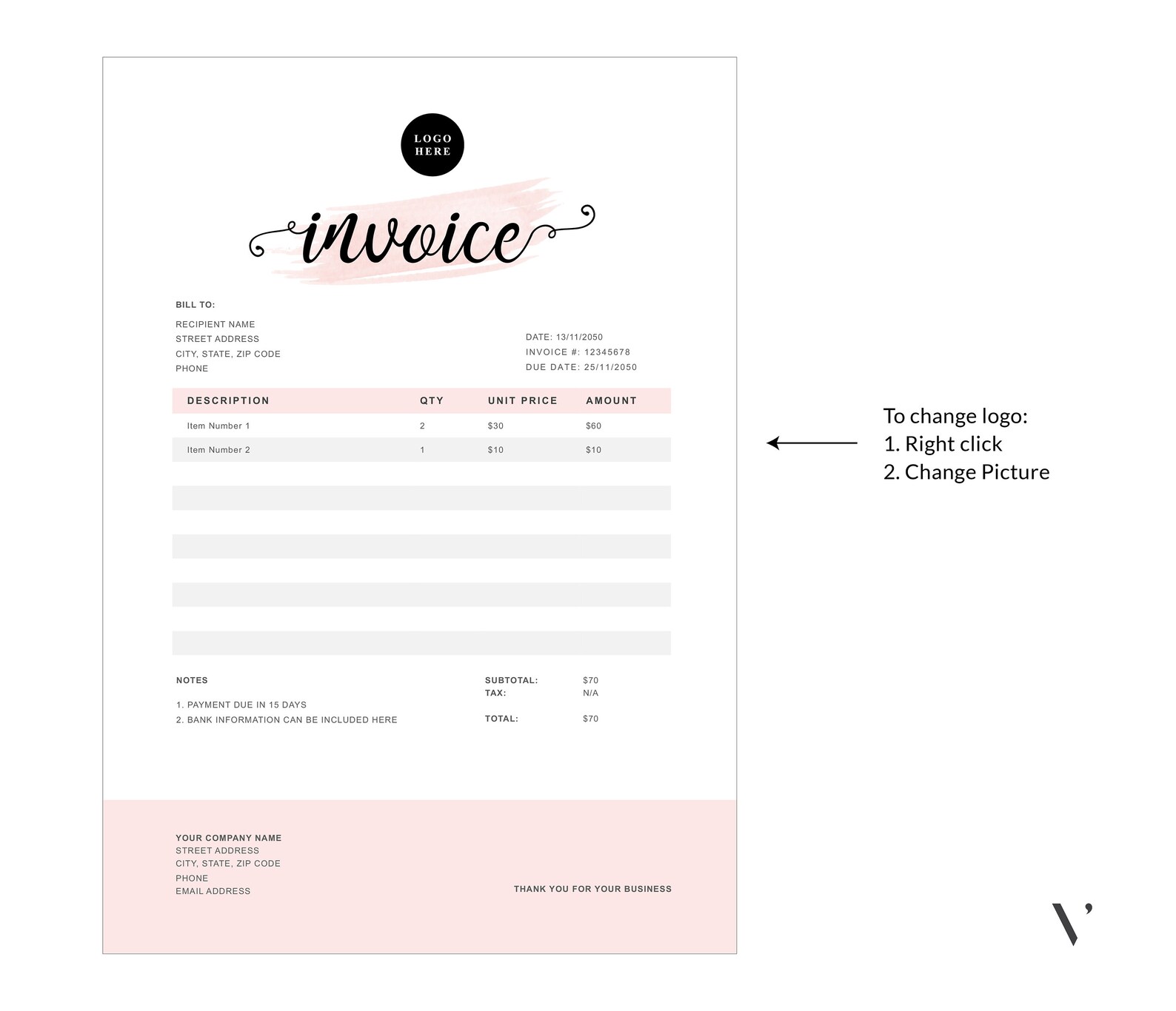 Invoice Template Word | Printable Invoice | Custom Order Forms ...