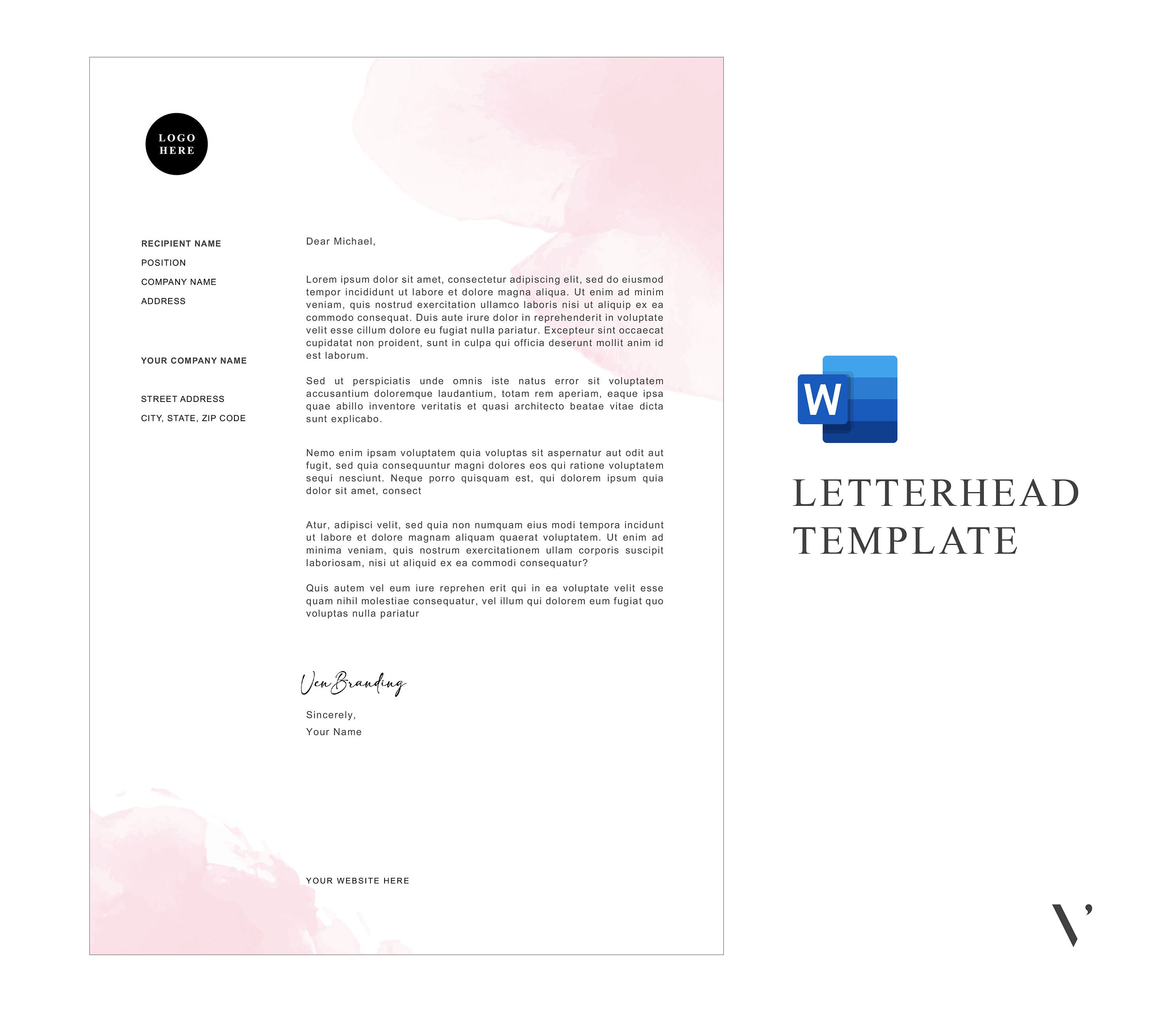 Letterhead Template Word Editable, Pdf Printable, Business Letterhead ...