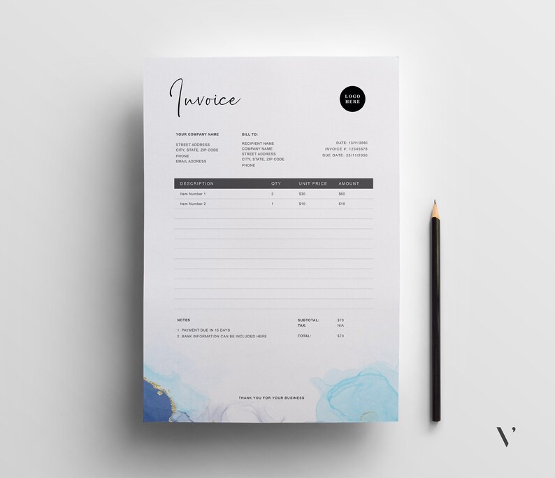 Invoice Template Word Printable Invoice Custom Order Forms Business Invoice Template Editable