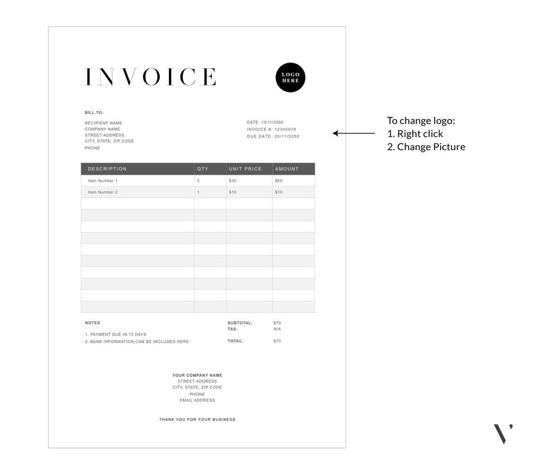 Editable Invoice Template | Minimalist Printable Form (A4, Word) - Etsy