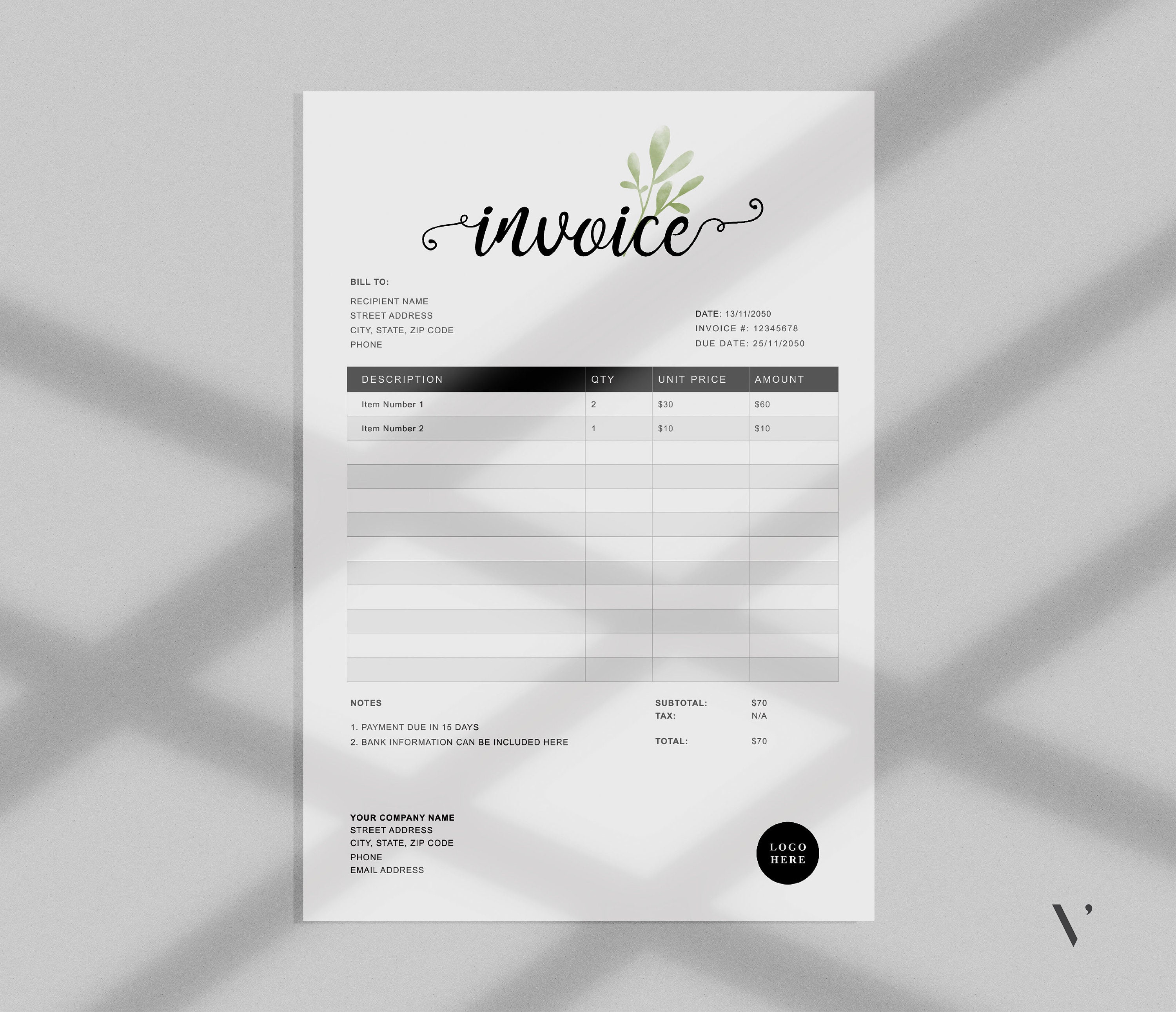 Invoice Template Word | Printable Invoice | Custom Order Forms ...