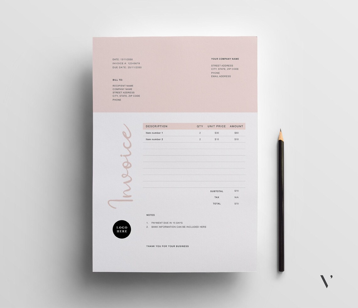 Invoice Template Word | Printable Invoice | Custom Order Forms ...
