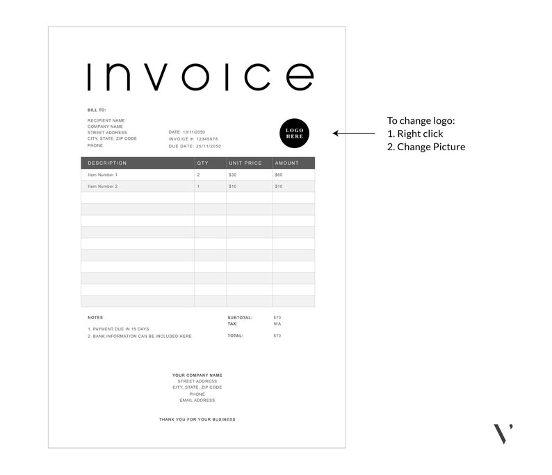 Invoice Template Word | Printable Invoice | Custom Order Forms ...