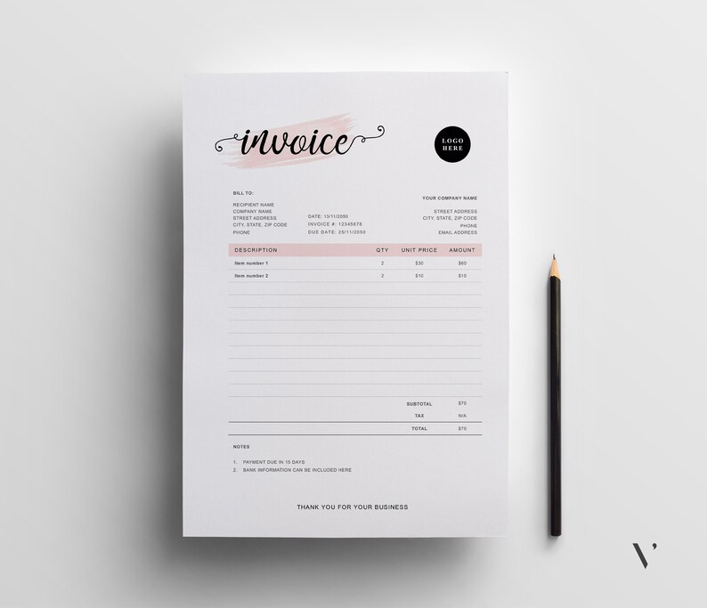Invoice Template Word | Printable Invoice | Custom Order Forms ...