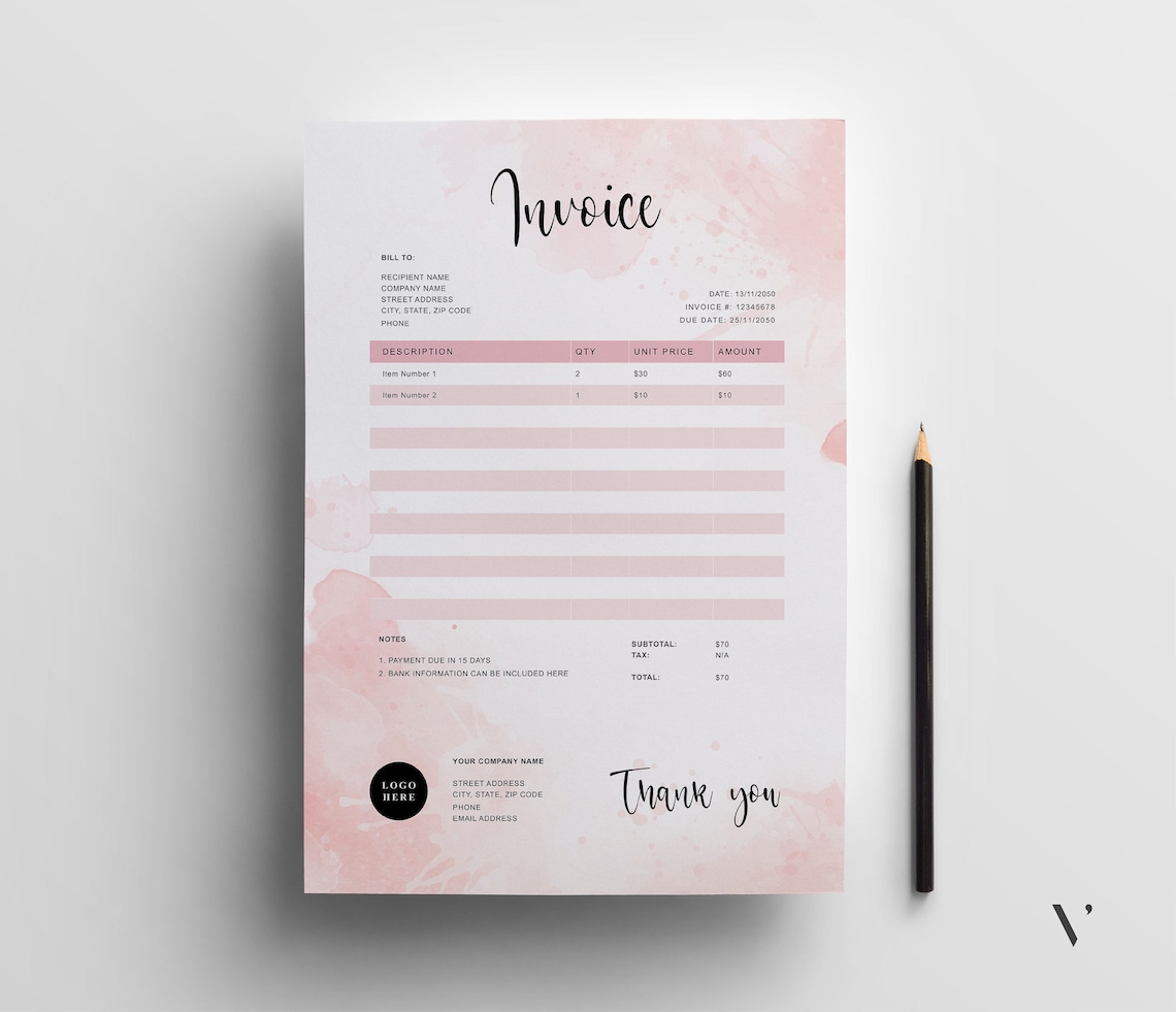 Invoice Template Word Printable Invoice Custom Order Forms | Etsy