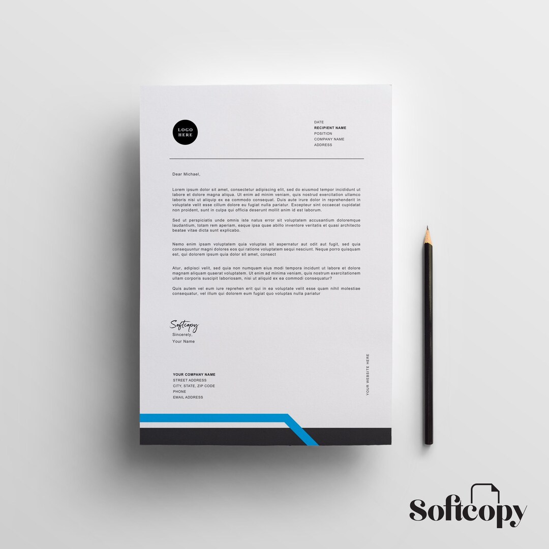 Editable Business Letterhead Template, Modern Corporate Design (PDF ...